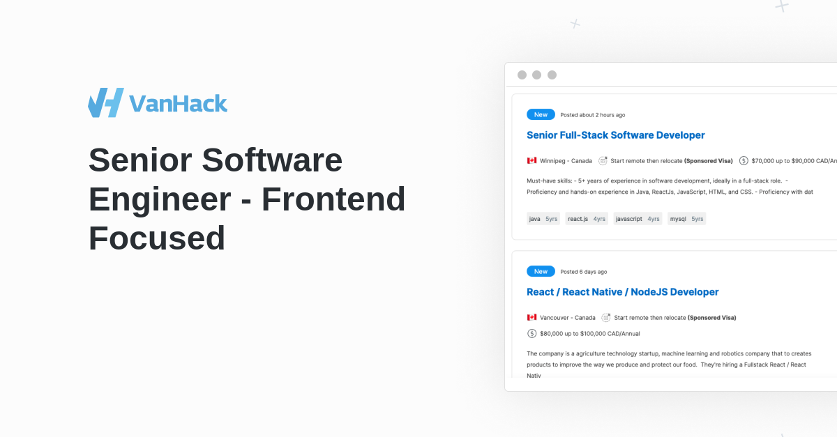 Senior Software Engineer - Frontend Focused - VanHack